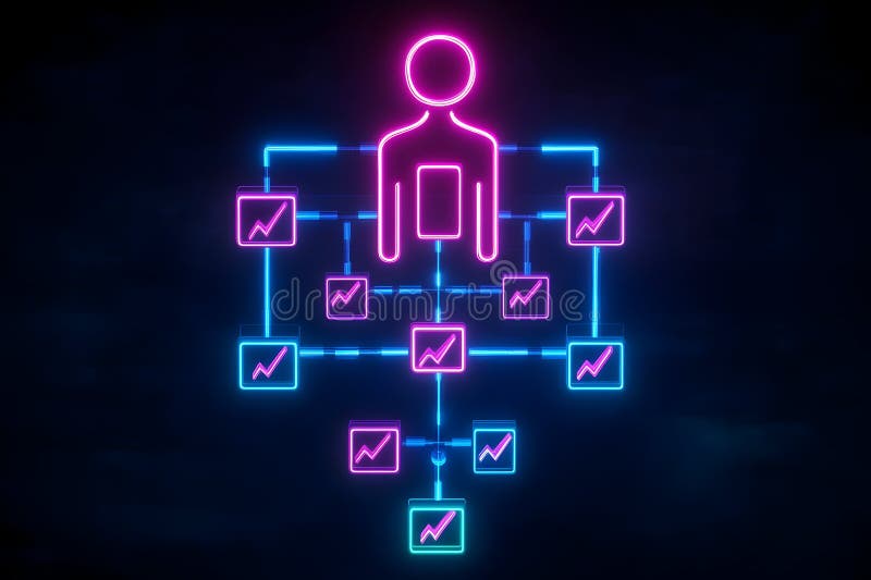 Neon Human Figure with Connected Graph Nodes on Dark Background Stock ...
