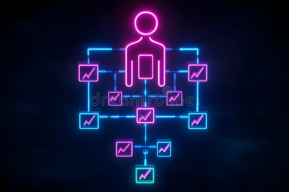 Neon Human Figure with Connected Graph Nodes on Dark Background Stock ...