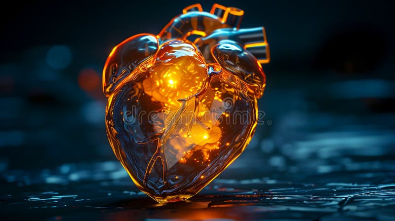 Neon Human Heart Representation with Orange Light Stock Illustration ...
