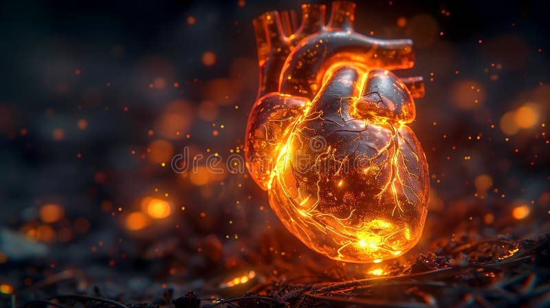Neon Human Heart Representation with Orange Light Stock Image - Image ...