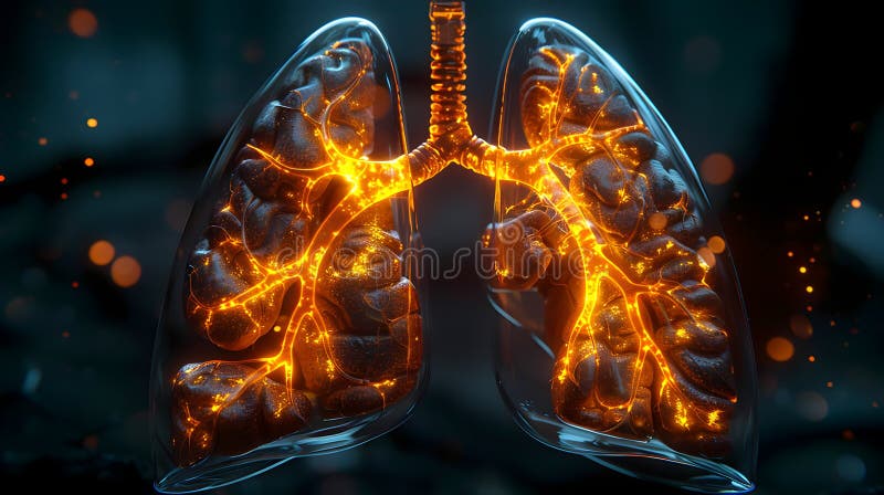 Neon Human Lungs Representation with Orange Light Stock Illustration ...