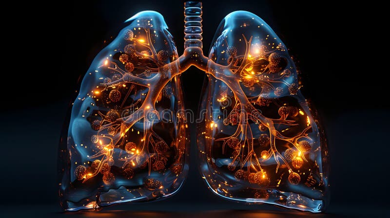Neon Human Lungs Representation with Orange Light Stock Illustration ...