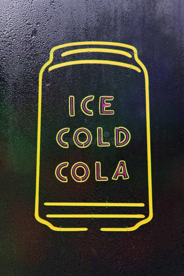 Neon Ice Cold Cola Sign in Rainy Window Stock Image - Image of ...