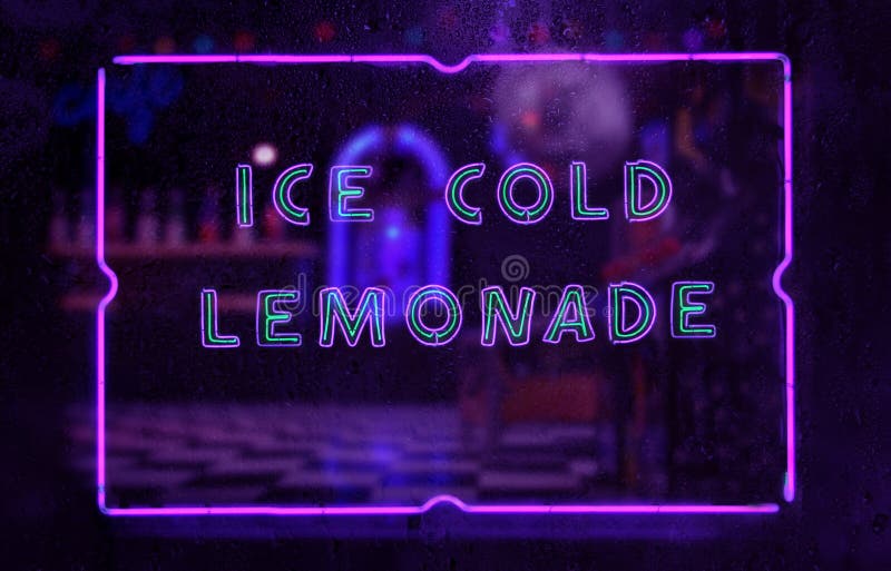 Ice Cold Lemonade Yellow Neon Sign in Rainy Window Stock Photo - Image ...