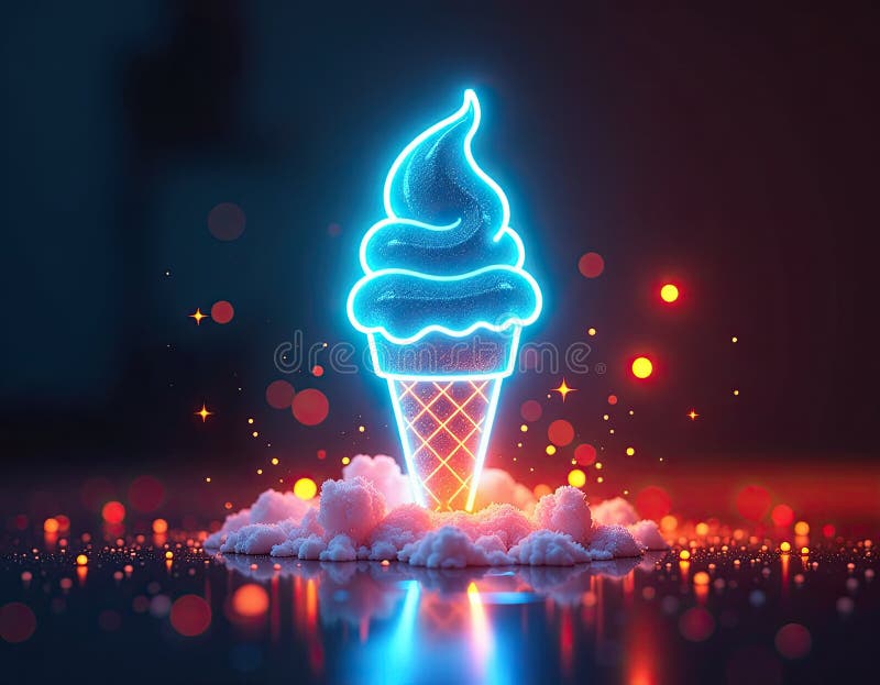 Neon Ice Cream Cone Glowing in the Dark - Summer Dessert Concept Stock ...