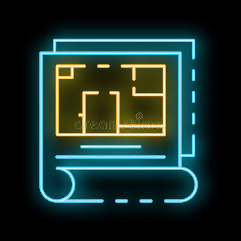 Neon Icon of Architectural Plans Showing House Layout Stock Vector ...