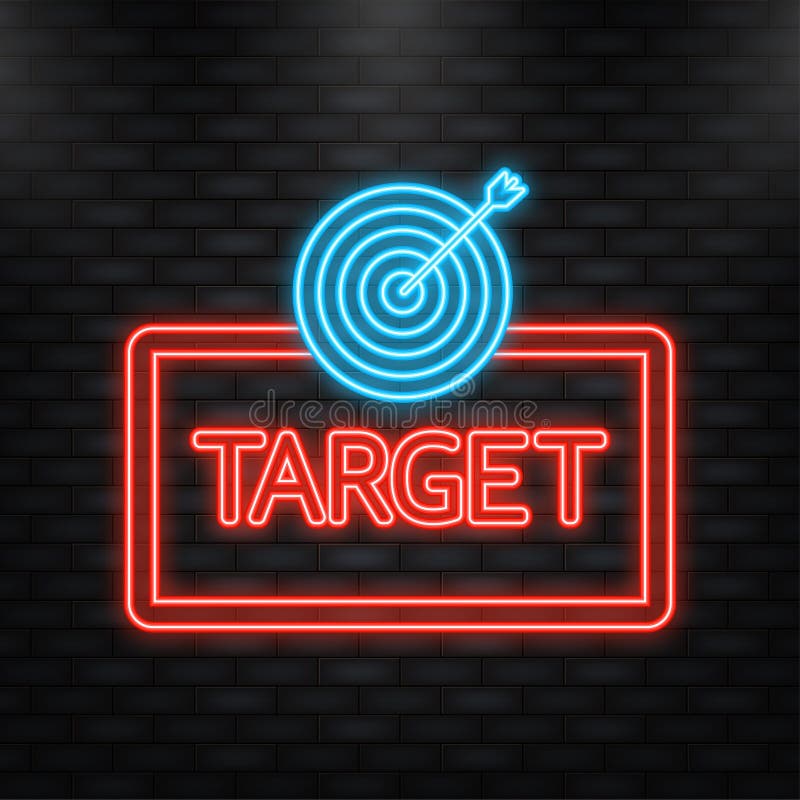 Neon Icon. Arrow Hit Goal Ring in Archery Target. Vector Illustration ...