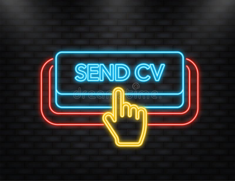 Neon Icon. Icon with Blue Send Cv 3D Button on White Background for Web ...