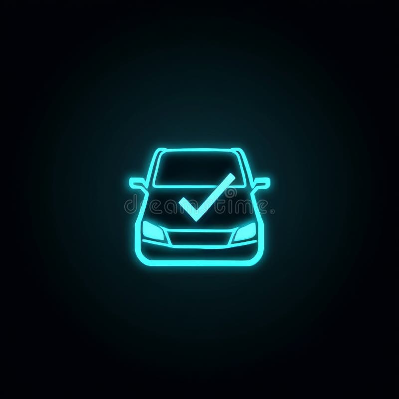 A Neon Icon of a Car with a Green Checkmark, Representing a Checkup ...