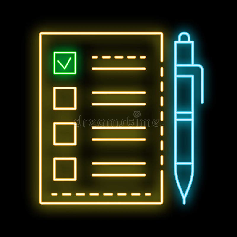 Neon Icon of Checklist with Pen Representing Task Management Stock ...