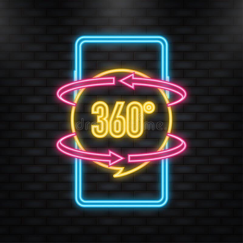 Neon Icon. 360 Degrees View Sign Icon on White Background Stock Vector ...