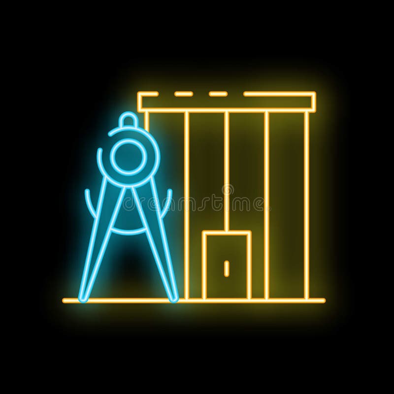 Neon Icon of Engineering Compass and Lift, Concept of Architecture and ...