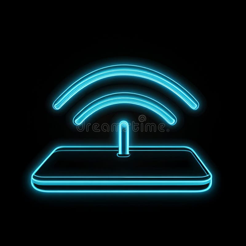 A Neon Icon Featuring a Wifi Router with Two Antennas, Symbolizing the ...