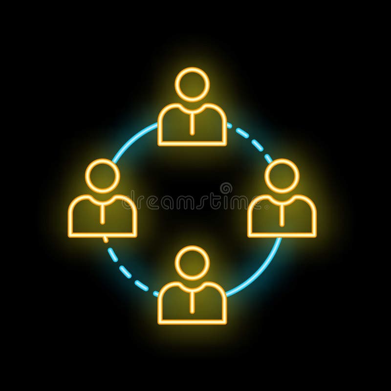 Neon Icon of Five Businessmen Sharing Information in a Circle Stock ...