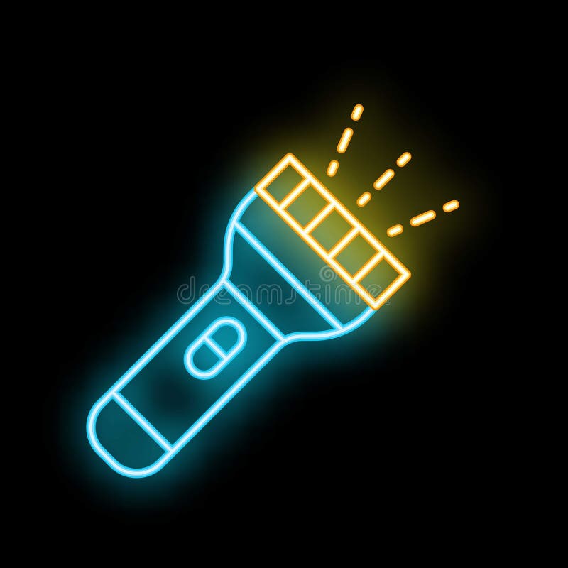 Neon Icon of Flashlight Emitting Light Beam in Blue and Yellow Stock ...