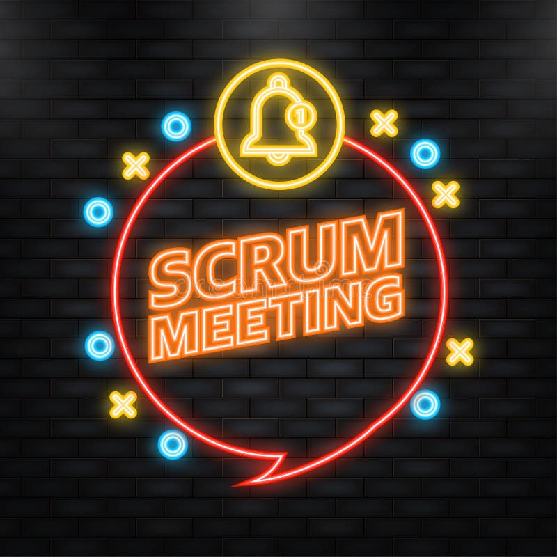 Neon Icon. Flat Icon with Scrum Meeting. Project Development ...