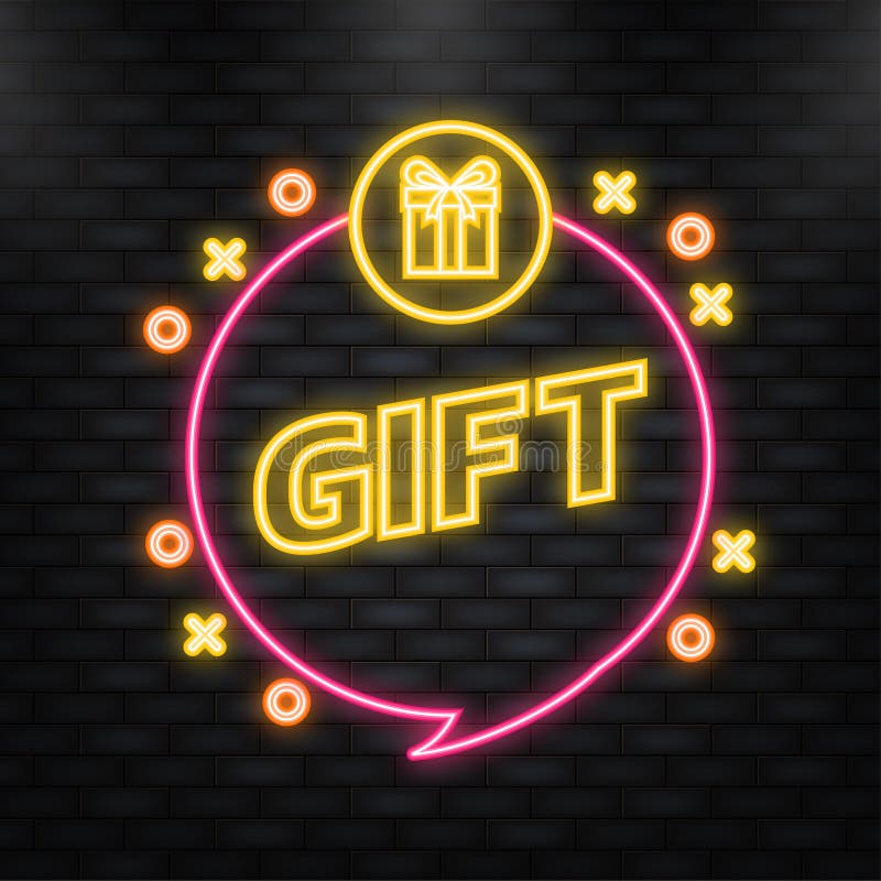 Neon Icon. Gift Sign Isolated on White Background Stock Vector ...