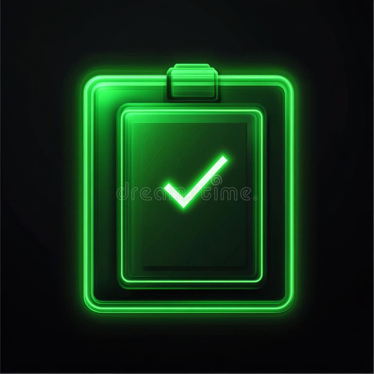 A Neon Icon in Green and Yellow, Representing a Validated Document ...