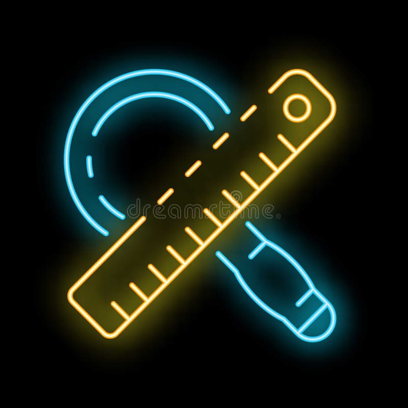 Neon Icon of Measuring Tape and Magnifying Glass Representing Search ...