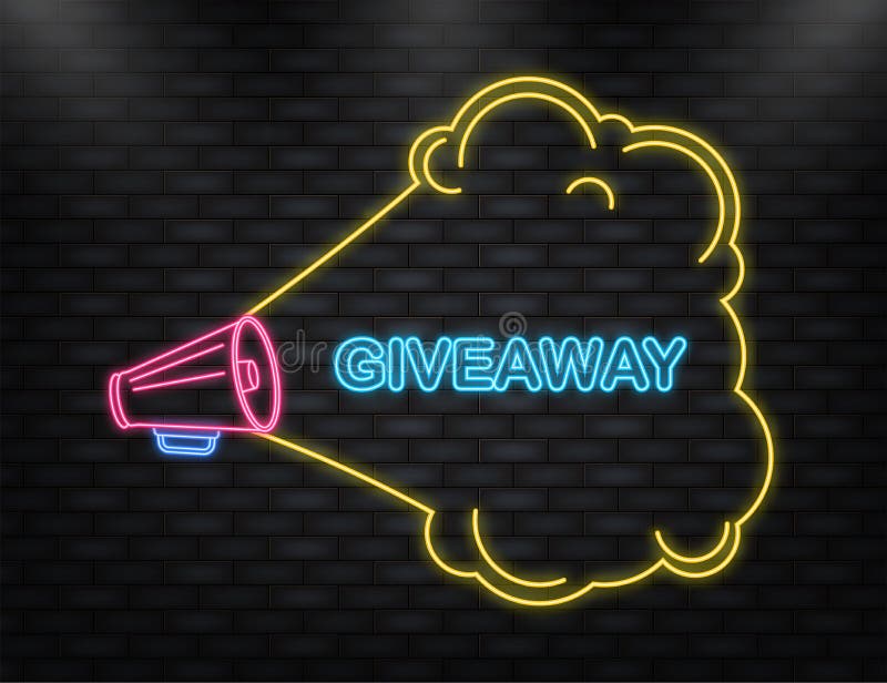 Neon Icon. Megaphone Blue Banner with Giveaway Sign. Vector ...