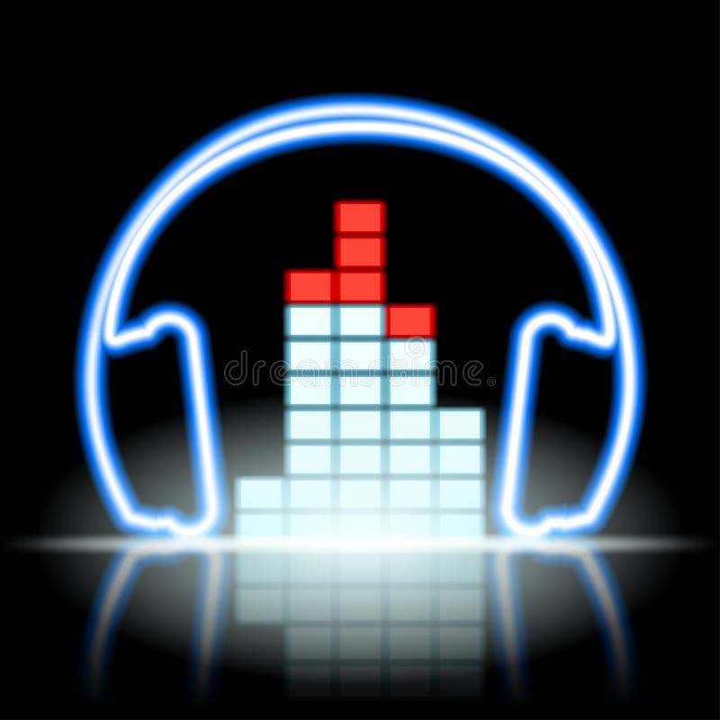 Neon Icon Musical Equalizer and Headphones. Stock Vector - Illustration ...