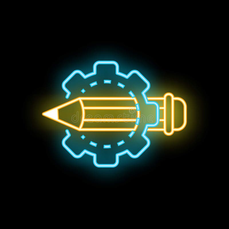 Neon Icon of Pencil Going through Gear Representing Creative Process ...