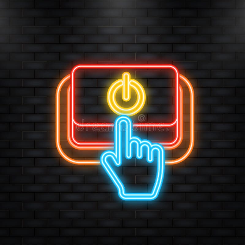 Neon Icon. Power Button in Flat Style on White Background Stock Vector ...