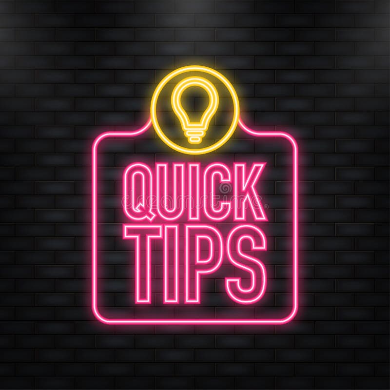 Neon Icon. Quick Tips Badge, Banner Vector with Light Bulb and Speech ...