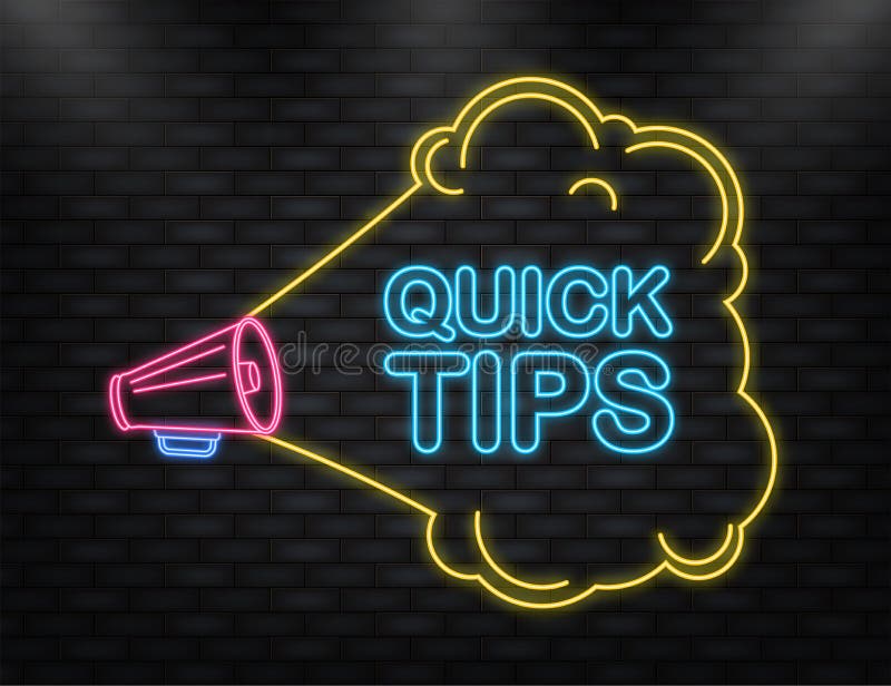 Neon Icon. Quick Tips Megaphone Yellow Banner in 3D Style on White ...