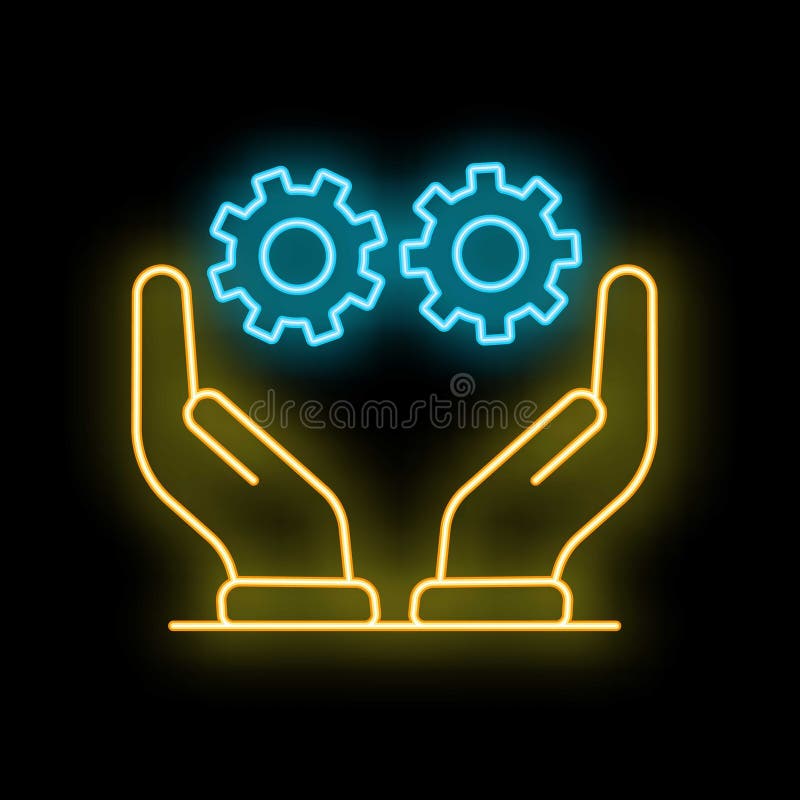 Two Hands Protecting Gears with Neon Light Effect Stock Illustration ...