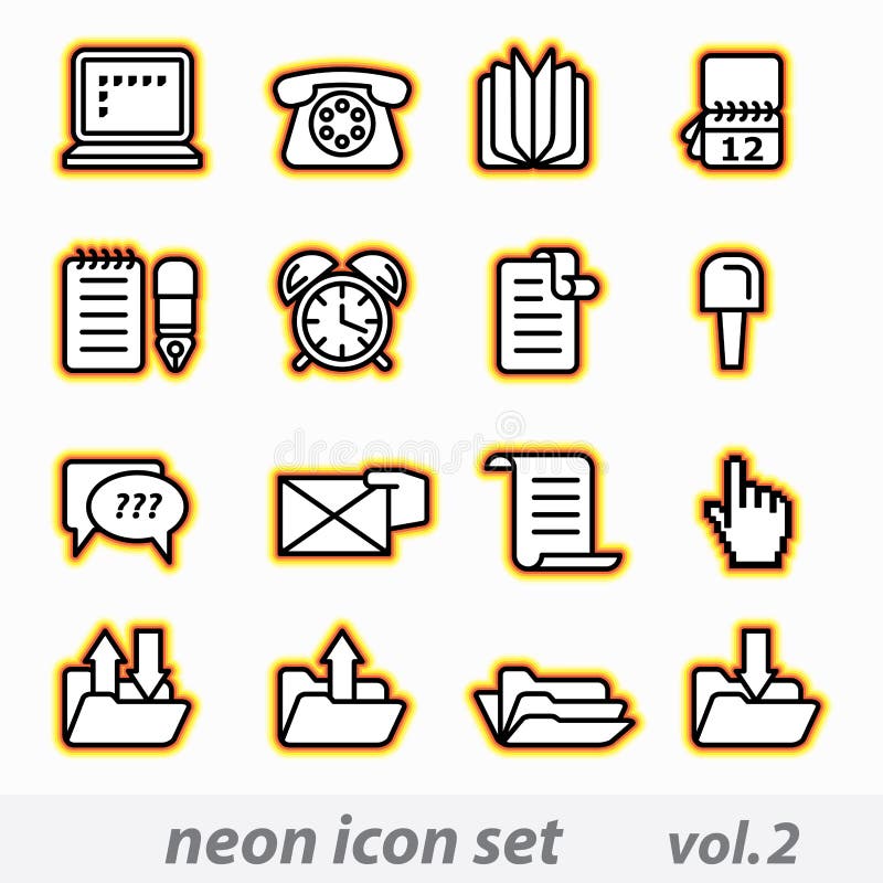 Neon icon set stock vector. Illustration of letter, document - 22048996