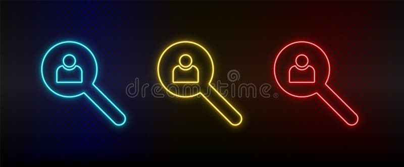 Neon Icon Set Avatar, User, Search. Set of Red, Blue, Yellow Neon ...
