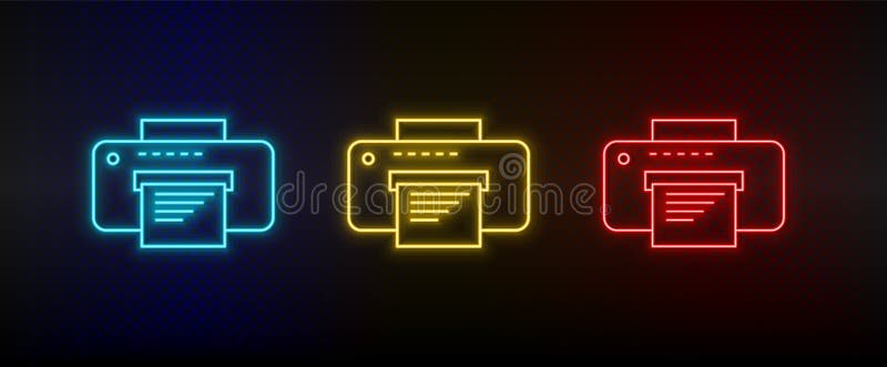Neon Icon Set Copy Printer. Set of Red, Blue, Yellow Neon Vector Icon ...
