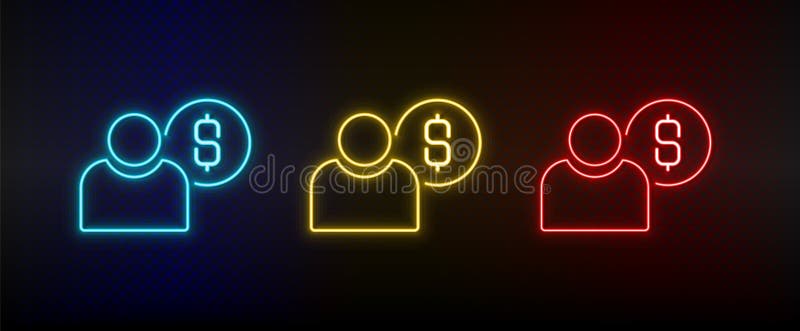 Neon Icon Set Dollar, Money, User. Set of Red, Blue, Yellow Neon Vector ...