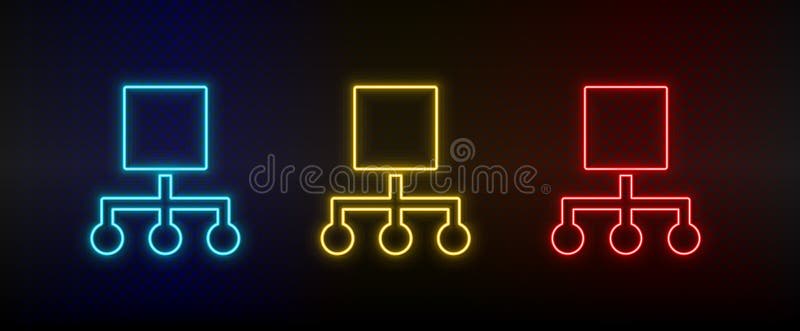 Neon Icon Set Hierarchical, Network. Set of Red, Blue, Yellow Neon ...