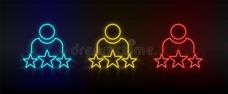 Neon Icon Set Rating. Set of Red, Blue, Yellow Neon Vector Icon Stock ...