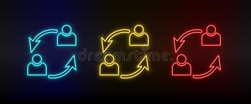 Neon Icon Set Users, Avatars, Refresh. Set of Red, Blue, Yellow Neon ...