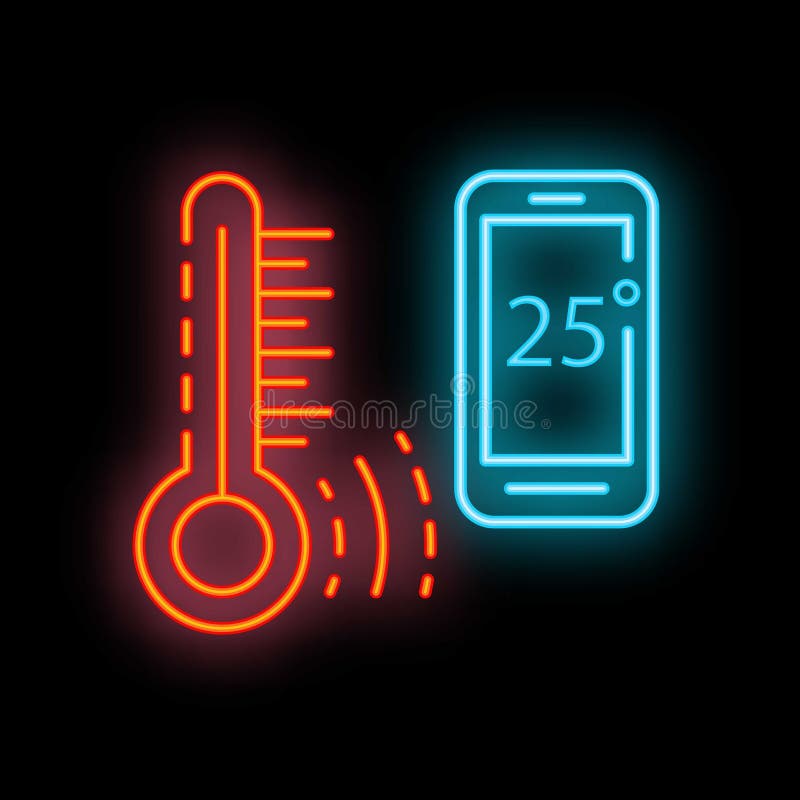 Neon Icon of Smartphone Displaying Temperature in Celsius Next To a ...