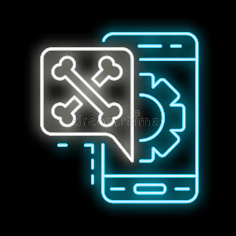 Neon Icon of Smartphone Showing Bones Symbol and Gear for Mobile ...