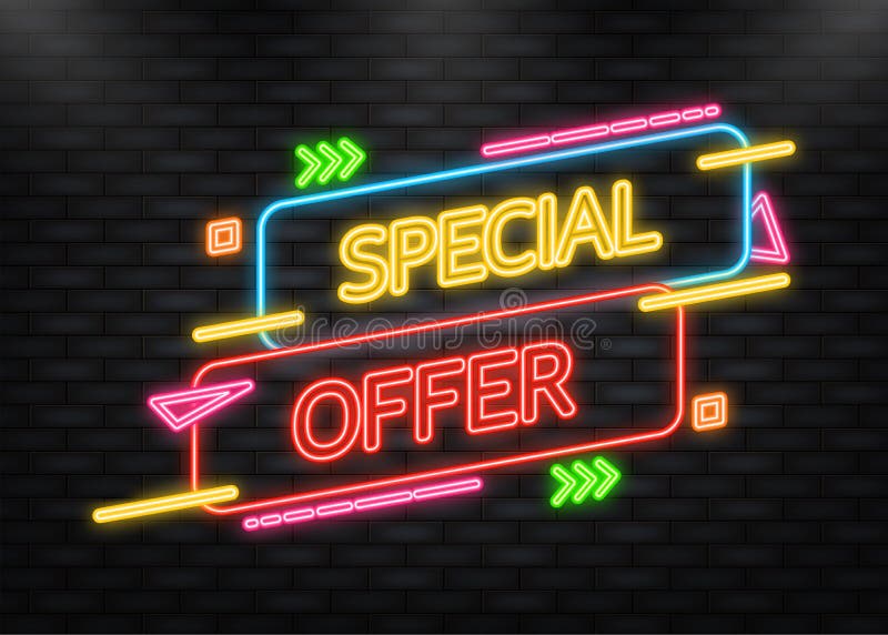 Neon Icon. Special Offer Blue Banner. Discount Tag, App Icon. Vector ...