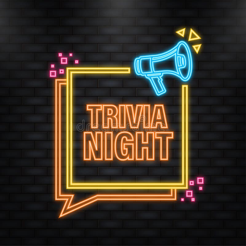 Neon Icon. Trivia Night Megaphone Banner in 3D Style on White ...