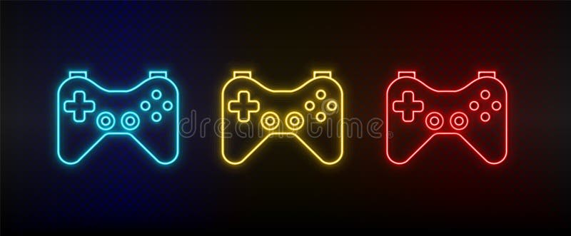 Neon Icons. Joystick Game Controller Gaming. Set of Red, Blue, Yellow ...