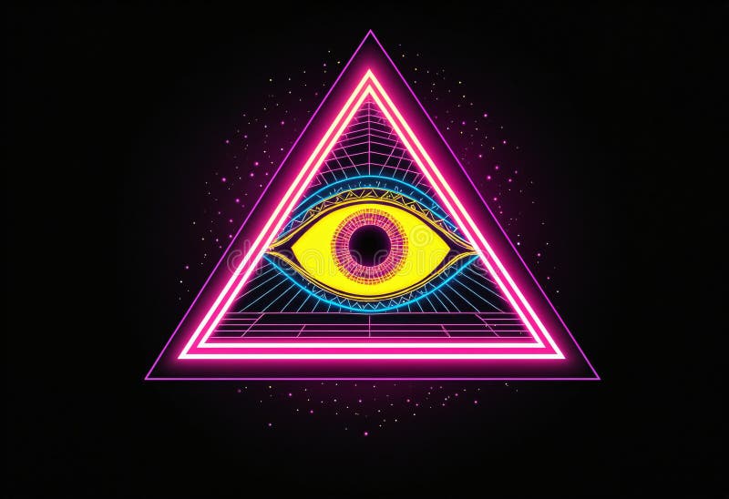 Neon Illuminated All-Seeing Eye in Triangle Stock Illustration ...