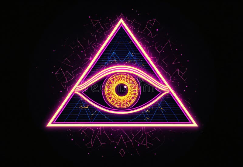 Neon Illuminated All-Seeing Eye in Triangle Stock Illustration ...