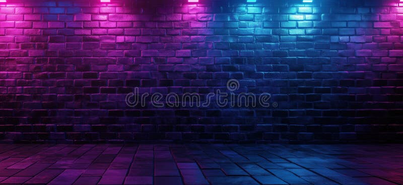 Neon Illuminated Brick Wall with Vibrant Pink and Blue Lighting Effects ...