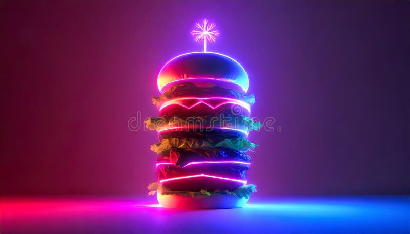 Neon Illuminated Burger on a Neon Background. Stock Photo - Image of ...