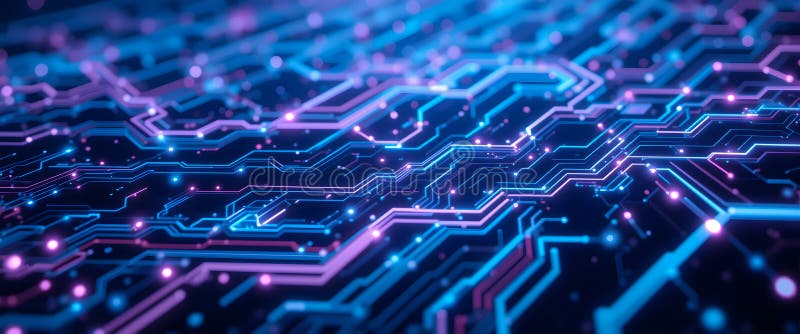 Neon-Illuminated Circuit Board with AI Data Flow Visualization Stock ...