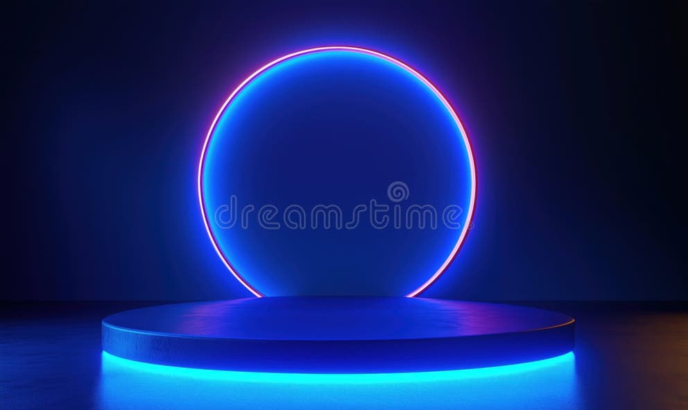 Neon Illuminated Circular Backdrop with Glowing Platform for Modern ...