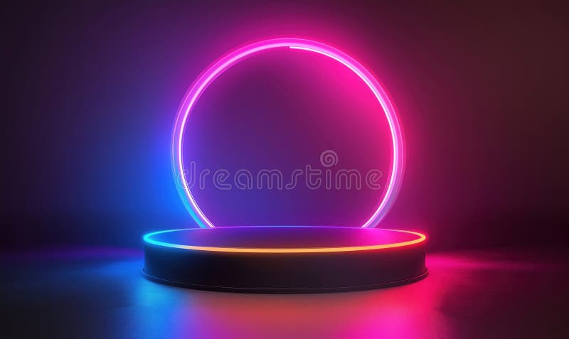 Neon Illuminated Circular Display Platform with Vibrant Colors and ...