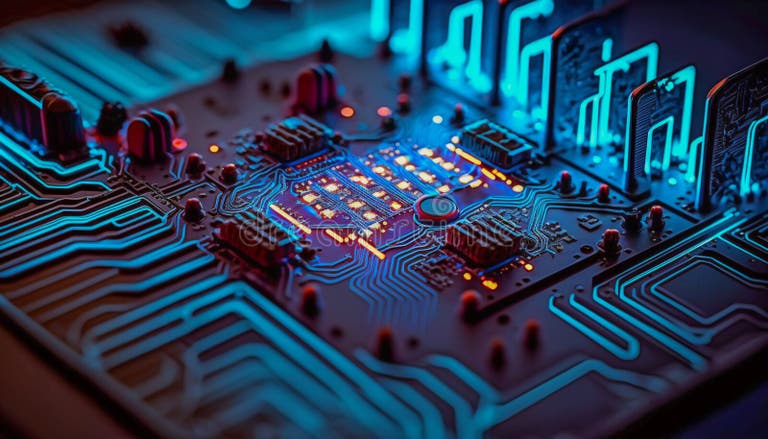 Neon Illuminated Digital Circuit Board, Digital Electronics Component ...